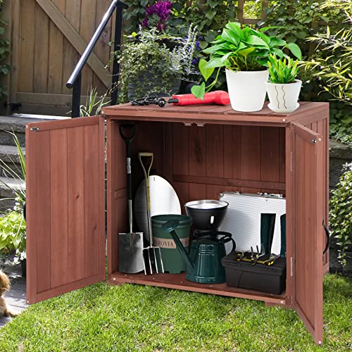 IRONMAX Outdoor Storage Cabinet, Garden Tool Shed with Magnetic Doors and Countertop, Wooden Small Storage Shed for Yard Deck Patio Backyard Poolside, 30’’ x 22’’ x 28.5’’