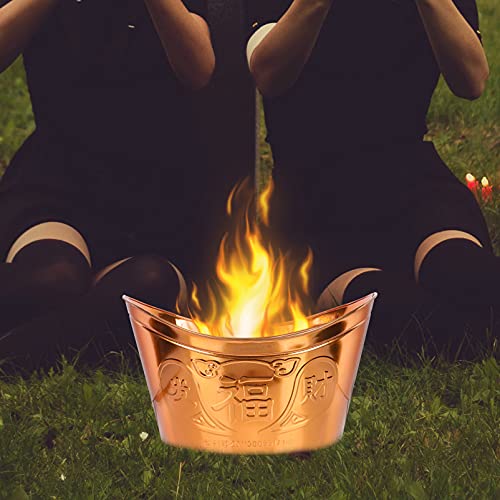 Beavorty 1pc Sacrificing Home Iron Porsperity Luck Burner Leaf Bucket Office Metal Backyard Wealth Bao Yuan Shui Burn Golden Buddhist Burning Pit Garden Bin Supplies Funeral Bonfire