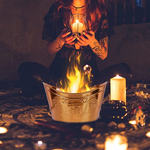 Beavorty 1pc Sacrificing Home Iron Porsperity Luck Burner Leaf Bucket Office Metal Backyard Wealth Bao Yuan Shui Burn Golden Buddhist Burning Pit Garden Bin Supplies Funeral Bonfire