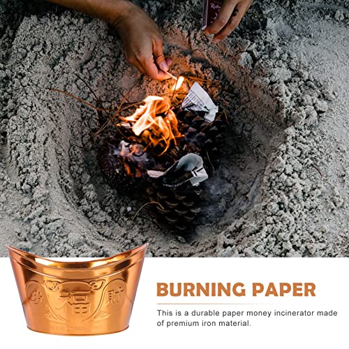 Beavorty 1pc Sacrificing Home Iron Porsperity Luck Burner Leaf Bucket Office Metal Backyard Wealth Bao Yuan Shui Burn Golden Buddhist Burning Pit Garden Bin Supplies Funeral Bonfire