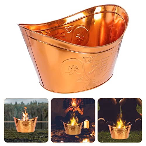 Beavorty 1pc Sacrificing Home Iron Porsperity Luck Burner Leaf Bucket Office Metal Backyard Wealth Bao Yuan Shui Burn Golden Buddhist Burning Pit Garden Bin Supplies Funeral Bonfire