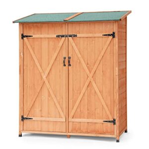 mellcom outdoor wood storage shed, 63“ garden shed with double lockable doors, weather resistant tool shed organizer for patio, garden, backyard, lawn