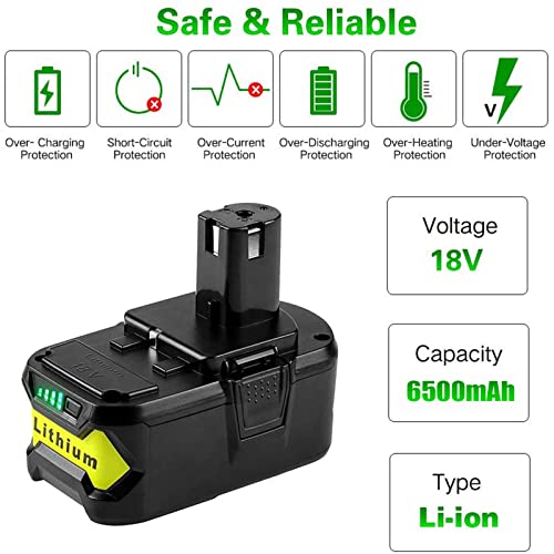 CEENR 2 Pack 6500mAh P108 P102 Battery Replacement for Ryobi 18V Battery Lithium ion ONE+ P108 P105 P102 P103 P107 P109 P104 Compatible with Ryobi Plus one 18 Volt Cordless Power Tool Blower Fan 6.5Ah