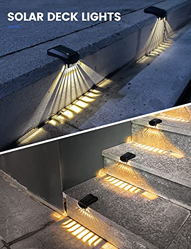 Solar Step Lights, Solar Deck Lights Outdoor, Warm White Led Solar Lights for Outdoor Waterproof Decorative Lighting, Fence Lights with Dusk to Dawn Wall Lights for Yard, Garden