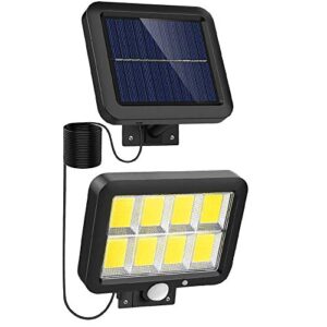 solar lights outdoor motion sensor security led flood light 160 bright cob led, with 16.4ft cable, adjustable solar panel 3 lighting modes outside solar powered flood light for yard garden garage