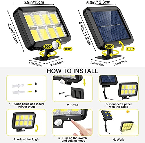 Solar Lights Outdoor Motion Sensor Security Led Flood Light 160 Bright COB LED, with 16.4Ft Cable, Adjustable Solar Panel 3 Lighting Modes Outside Solar Powered Flood Light for Yard Garden Garage