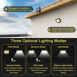 Solar Lights Outdoor Motion Sensor Security Led Flood Light 160 Bright COB LED, with 16.4Ft Cable, Adjustable Solar Panel 3 Lighting Modes Outside Solar Powered Flood Light for Yard Garden Garage