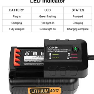 AYTXTG 3.0Ah 40V Replacement Black and Decker 40Volt Lithium Battery LBX2040 LBXR36 LBXR2036 LST540 LBX1540 LST136W with a LCS40 LCS36 Portable Charger for Black Decker 40V Battery Charger