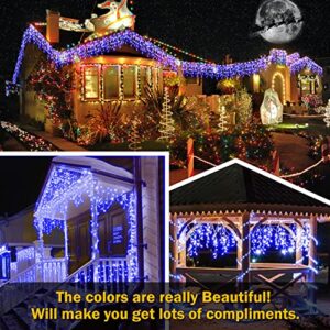 Maojia 66FT Christmas Lights Decorations Outdoor - 640 LEDs 8 Modes Curtain Fairy Lights with 120 Drops, Waterproof LED String Lights for Holiday Wedding Party Garden Patio Decorations, Blue