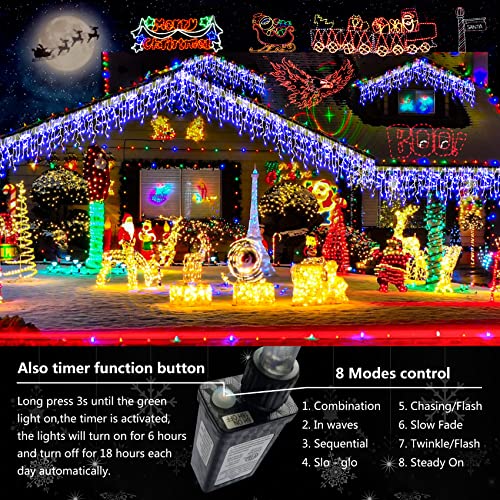 Maojia 66FT Christmas Lights Decorations Outdoor - 640 LEDs 8 Modes Curtain Fairy Lights with 120 Drops, Waterproof LED String Lights for Holiday Wedding Party Garden Patio Decorations, Blue