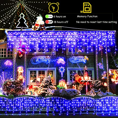 Maojia 66FT Christmas Lights Decorations Outdoor - 640 LEDs 8 Modes Curtain Fairy Lights with 120 Drops, Waterproof LED String Lights for Holiday Wedding Party Garden Patio Decorations, Blue