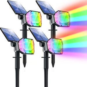 biling solar spot lights outdoor with 12 colors, can fixed favorite colors solar outdoor lights, ip67 waterproof solar landscape lights for yard garden pathway halloween decorations(4 pack)