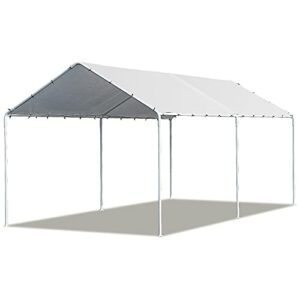 hcy car ports 20×10 heavy duty metal carports party tent portable garage for wedding, garden storage (white), 235 inch x116 inch x102 inch