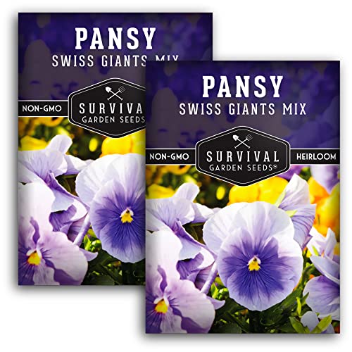 Survival Garden Seeds - Swiss Giant Mix Pansy Seed for Planting - 2 Packs with Instructions to Plant and Grow Beautiful and Edible Pansies in Your Home Vegetable Garden - Non-GMO Heirloom Variety