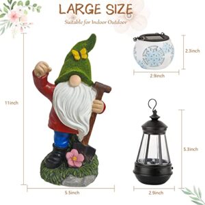 Mrsivrop Flocked Garden Gnomes Decorations for Yard with 2 Lantern Solar Lights, 11" Large Cute Garden Sculptures & Statues Outdoor Figurine Lawn Ornament Garden Gifts Decor for Outside Patio