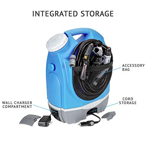 Ivation Multipurpose Portable Spray Washer w/Water Tank – Built in Rechargeable 2200 mAh Lithium Battery and 12v Car Plug - Metal Trigger Guns, Shower & Brush Heads and Flexible Hose