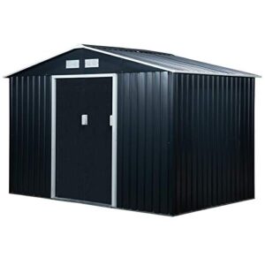 9’x6′ garden tools storage shed lawn care equipment bicycles pool supplies storage patio yard backyard use sloped roof design 2 sliding door 4 ventilation window galvanized steel frame construction