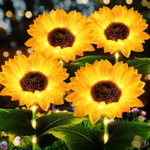 bucasa solar lights outdoor garden decor, 4 pack realistic sunflower solar lights, beautiful waterproof solar outdoor lights solar powered garden lights for yard garden patio pathway