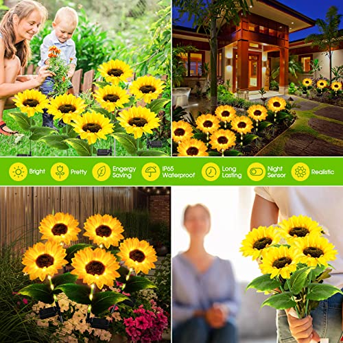 BUCASA Solar Lights Outdoor Garden Decor, 4 Pack Realistic Sunflower Solar Lights, Beautiful Waterproof Solar Outdoor Lights Solar Powered Garden Lights for Yard Garden Patio Pathway