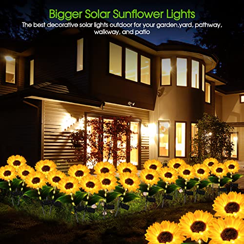 BUCASA Solar Lights Outdoor Garden Decor, 4 Pack Realistic Sunflower Solar Lights, Beautiful Waterproof Solar Outdoor Lights Solar Powered Garden Lights for Yard Garden Patio Pathway