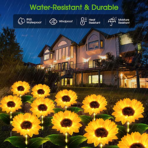 BUCASA Solar Lights Outdoor Garden Decor, 4 Pack Realistic Sunflower Solar Lights, Beautiful Waterproof Solar Outdoor Lights Solar Powered Garden Lights for Yard Garden Patio Pathway