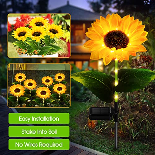 BUCASA Solar Lights Outdoor Garden Decor, 4 Pack Realistic Sunflower Solar Lights, Beautiful Waterproof Solar Outdoor Lights Solar Powered Garden Lights for Yard Garden Patio Pathway