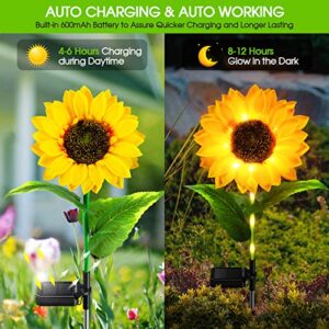 BUCASA Solar Lights Outdoor Garden Decor, 4 Pack Realistic Sunflower Solar Lights, Beautiful Waterproof Solar Outdoor Lights Solar Powered Garden Lights for Yard Garden Patio Pathway