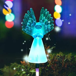 rosran solar angel light grave decorations for cemetery solar garden stake lights solar garden angel lights decoration memorial gifts for grave cemetery angel sympathy gifts angel fiber optic lights