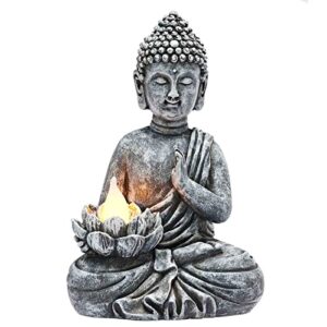 yiosax zen buddha statues for home solar flickering outdoor decor garden light for balcony,patio,porch yard art ornament,gift(11.81″)