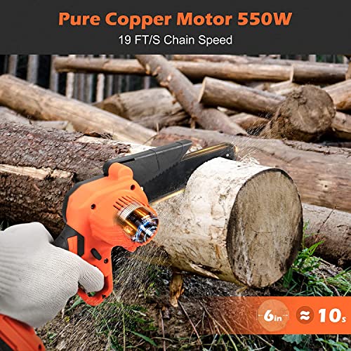 Mini Chainsaw 6-Inch with 2PC Rechargeable Battery, Cordless Electric Handheld Chainsaw Battery Powered with 2 Chains, AISHIKEKE 1.82LB Small Power Chain Saw for Tree Trimming Branch