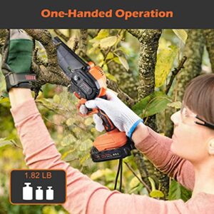 Mini Chainsaw 6-Inch with 2PC Rechargeable Battery, Cordless Electric Handheld Chainsaw Battery Powered with 2 Chains, AISHIKEKE 1.82LB Small Power Chain Saw for Tree Trimming Branch