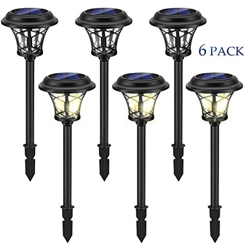 6 Pack Outdoor lights solar Powered 20 lumens solar yard lights Auto On/Off White Light, Glass and Stainless Steel Solar Lights Pathway for lawn,Solar Driveway Lights,Garden lights,Landscape Lighting