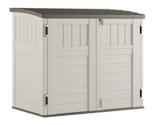 suncast horizontal outdoor storage shed for backyards and patios 34 cubic feet capacity for garbage cans, tools and garden accessories, no size, vanilla