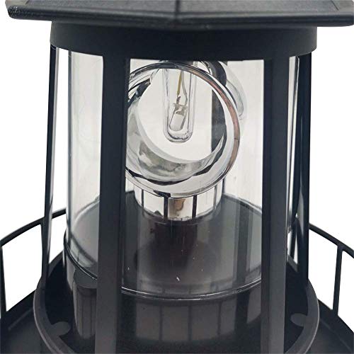 LED Solar Powered Lighthouse, 360 Degree Rotating Lamp Courtyard Decoration Waterproof Garden Smoke Towers Statue Lights for Outdoor Garden Pathway Patio,Black