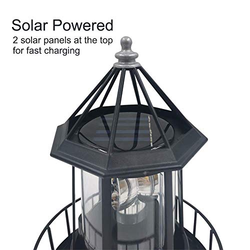 LED Solar Powered Lighthouse, 360 Degree Rotating Lamp Courtyard Decoration Waterproof Garden Smoke Towers Statue Lights for Outdoor Garden Pathway Patio,Black