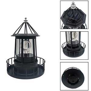 LED Solar Powered Lighthouse, 360 Degree Rotating Lamp Courtyard Decoration Waterproof Garden Smoke Towers Statue Lights for Outdoor Garden Pathway Patio,Black