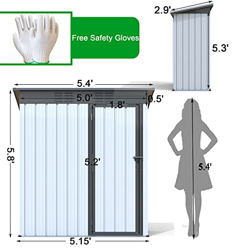 Storage Shed 5x3 Ft Outdoor Storage Shed Storage Sheds Garden Shed Tool Shed with Slopping Roof Vents Hinge Door and Lock, for Garden Lawn Patio Backyard