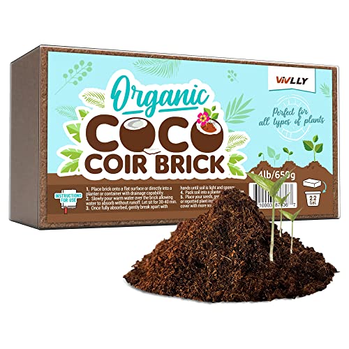 Compressed Coco Coir, 1 Pack Organic Coconut Coir, 1.4 Lb Coco Coir Brick, Coconut Soil with Low EC & pH Balance, Coco Fiber for Herbs & Flowers, High Expansion, Renewable Coconut Soil for Planting