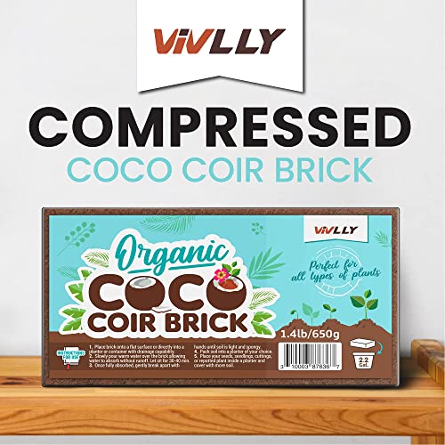 Compressed Coco Coir, 1 Pack Organic Coconut Coir, 1.4 Lb Coco Coir Brick, Coconut Soil with Low EC & pH Balance, Coco Fiber for Herbs & Flowers, High Expansion, Renewable Coconut Soil for Planting