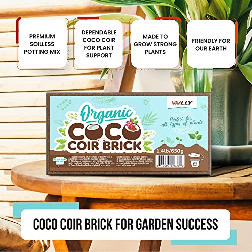 Compressed Coco Coir, 1 Pack Organic Coconut Coir, 1.4 Lb Coco Coir Brick, Coconut Soil with Low EC & pH Balance, Coco Fiber for Herbs & Flowers, High Expansion, Renewable Coconut Soil for Planting