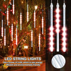 Number-One Meteor Shower Lights, LED Falling Rain Lights 30cm 8 Tube 192 LEDs Falling Raindrop Light, Waterproof Icicle Snow Fall String Lights for Xmas Tree Parties Wedding Garden, Red