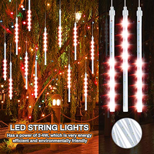 Number-One Meteor Shower Lights, LED Falling Rain Lights 30cm 8 Tube 192 LEDs Falling Raindrop Light, Waterproof Icicle Snow Fall String Lights for Xmas Tree Parties Wedding Garden, Red