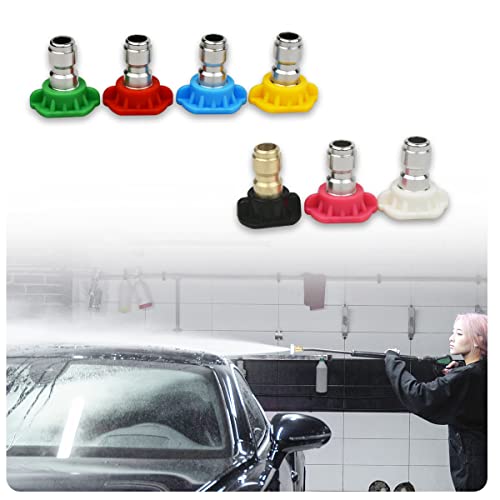 7 Pcs 7 Color Pressure Washer Spray Nozzle Tips 1/4 Inch Quick Connector Multiple Spray Degrees for Long Range Nozzle, Power Washer, Rated Up to 4000 PSI