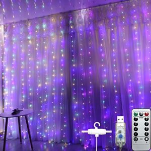 fuurin curtain fairy light,300 led remote control 8 lighting moder usb powered waterproof string light for indoor,outdoor,holiday,christmas,garden,party decoration (multicolor)