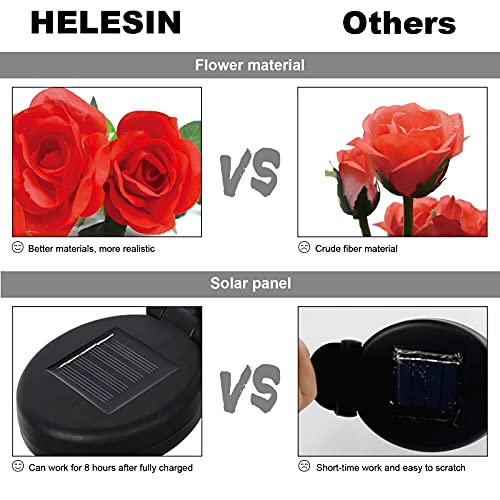 HELESIN Solar Rose Flower Lights, 10 Roses Solar Flowers Lights Outdoor Garden Waterproof 2 Pack, Solar Decorative Lights for Patio Pathway Courtyard Garden Lawn, Red