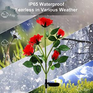 HELESIN Solar Rose Flower Lights, 10 Roses Solar Flowers Lights Outdoor Garden Waterproof 2 Pack, Solar Decorative Lights for Patio Pathway Courtyard Garden Lawn, Red