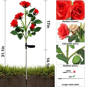 HELESIN Solar Rose Flower Lights, 10 Roses Solar Flowers Lights Outdoor Garden Waterproof 2 Pack, Solar Decorative Lights for Patio Pathway Courtyard Garden Lawn, Red