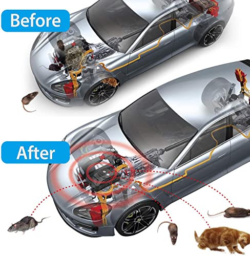 Under Hood Ultrasonic Rodent Repellent, with LED Strobe Lights, Rodent Defense Vehicle Protection, Get Rid of Mice in Car Engine, Rat Repellent for Garage Attic Basement Warehouse