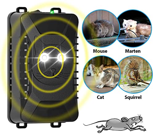 Under Hood Ultrasonic Rodent Repellent, with LED Strobe Lights, Rodent Defense Vehicle Protection, Get Rid of Mice in Car Engine, Rat Repellent for Garage Attic Basement Warehouse