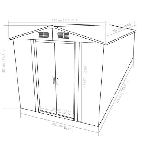 Outdoor Metal Storage Shed, Garden Shed with Door and Vents, Tool Room for Backyard, Patio, Lawn Garden Shed 101.2"x154.3"x71.3" Metal Gray